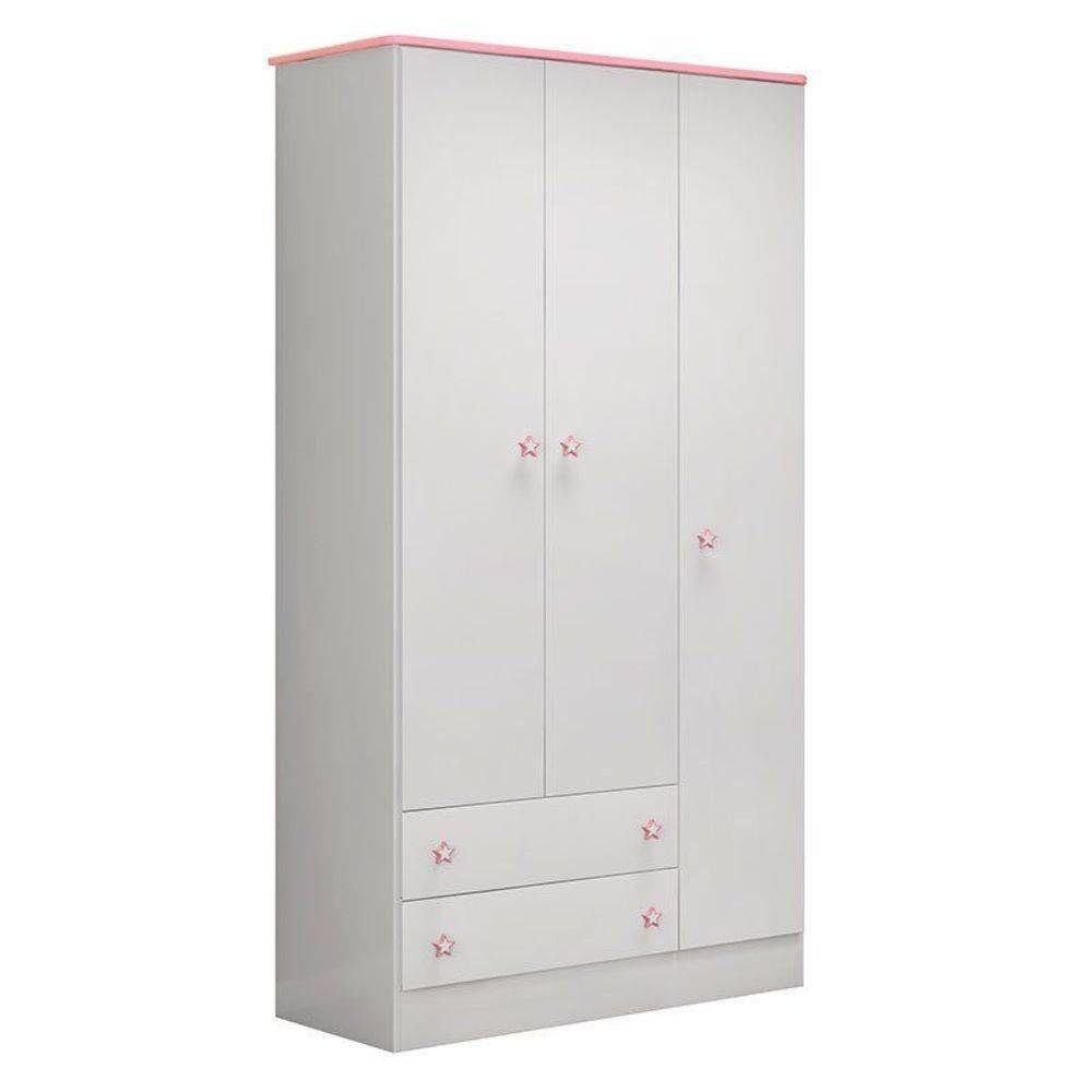Guarda Roupa 3 Portas 2 Gavetas Doce Sonho Branco Rosa Qmovi ...