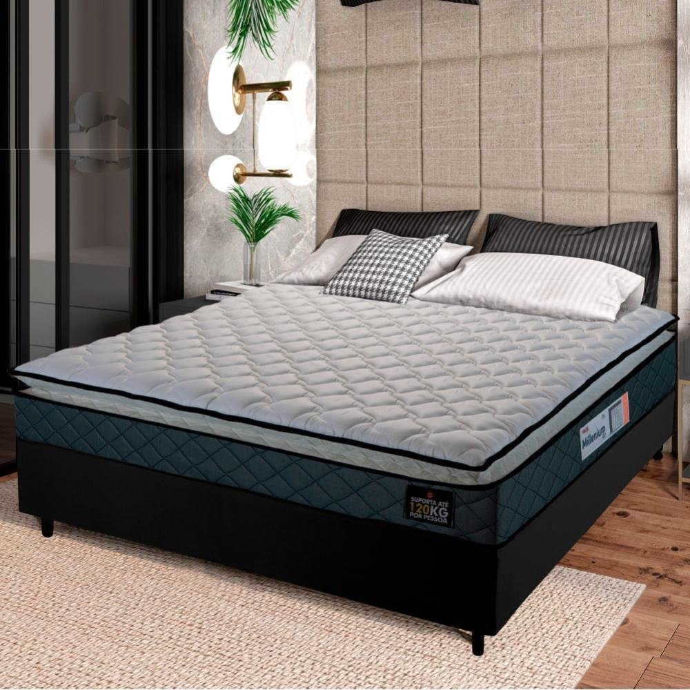 Cama Box Casal Colchão Espuma D33 Pillow Top Millenium 138x188x57cm ...
