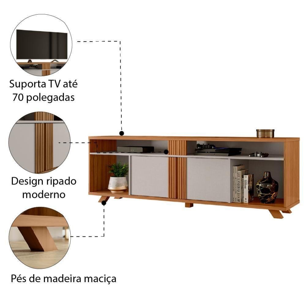 Rack Bancada Para Tv Até 70 Polegadas 1,80M Nt 1290 Freijó / Off White ...
