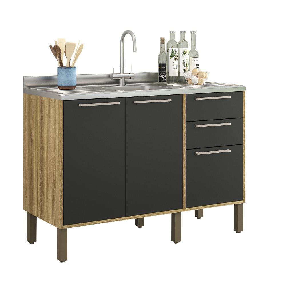 BALCÃO PARA PIA 1,20CM COZINHA PARIS - SALLÊTO:Carvalho/Grafite ...