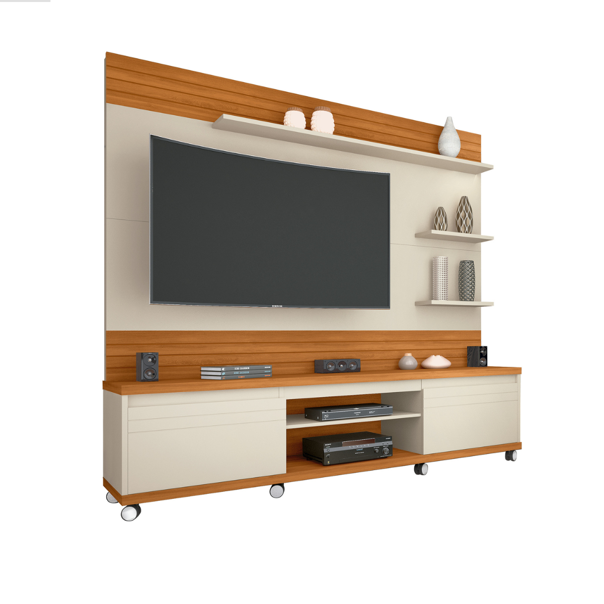 Home Theater Tv de até 55 Polegadas Pés em Rodízios Quatro Prateleiras Cedro - Giga Móveis:off ...