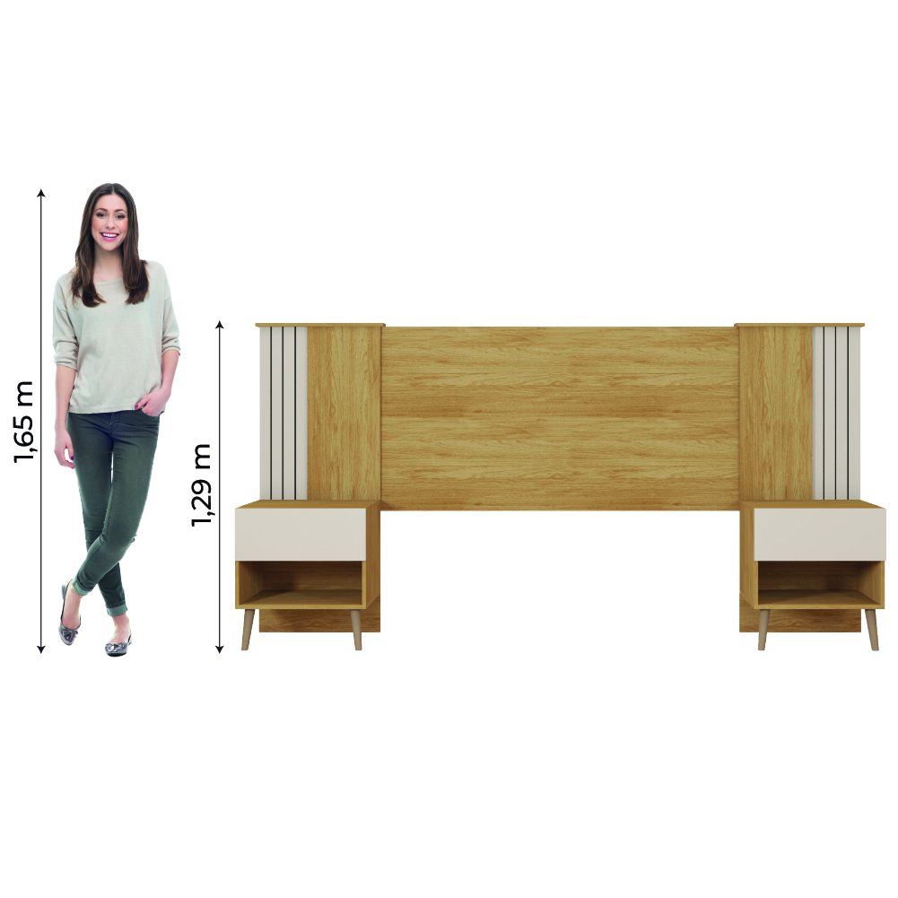 Cabeceira Casal Extensível Box 1,38m, 1,58m e 1,93m Ripado 2 Mesas de Cabeceiras Buriti/off ...