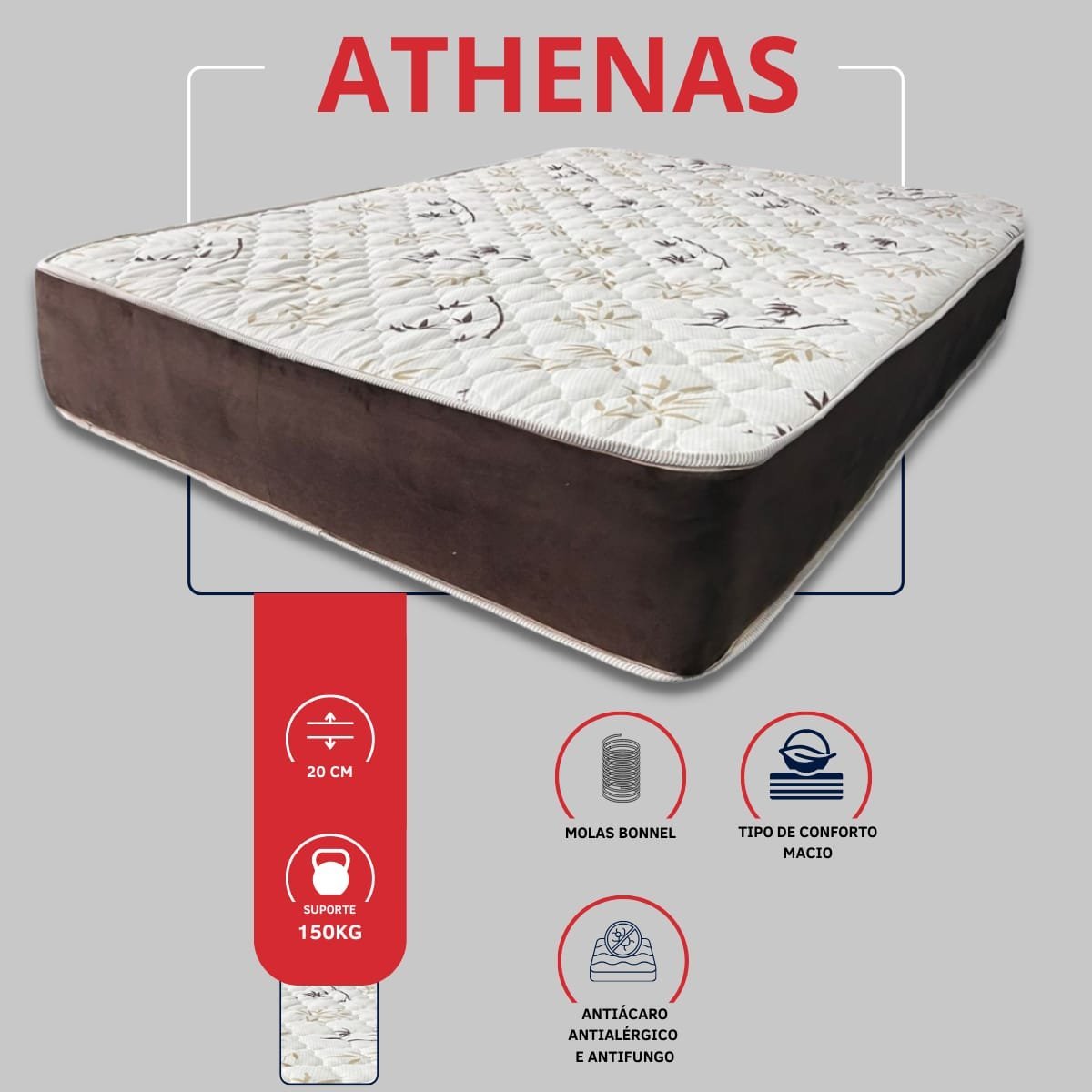 Cama Box Baú Casal Com Colchão Athenas Molas Premium 138x188 | MadeiraMadeira