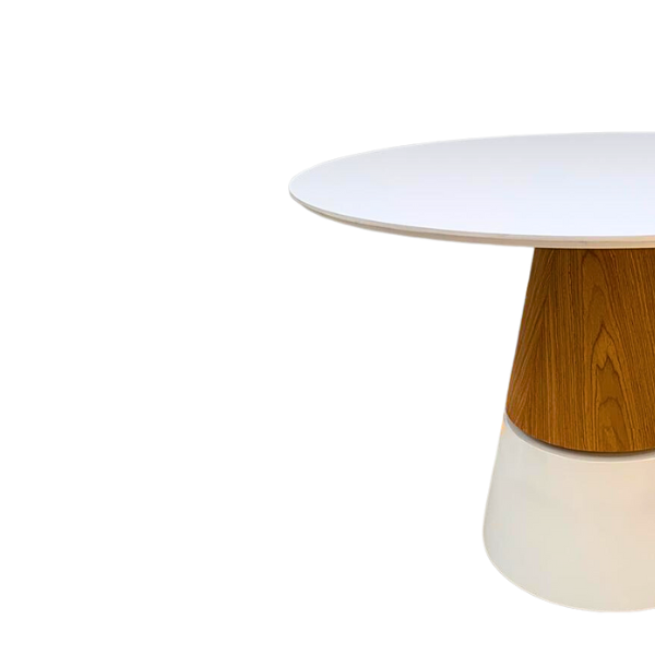 Mesa de Jantar Cone Duo Cores Modelar 120cm Tampo Laca Branca Base Branco e Freijó Modelar Art ...