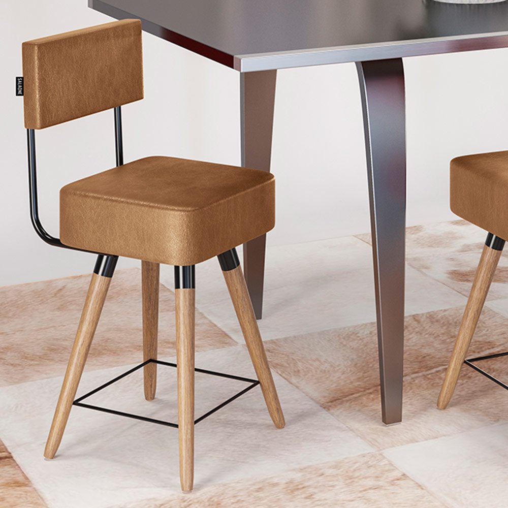 Banqueta Cadeira Decorativa Barcelona 73cm com Encosto Corano Amarula ...