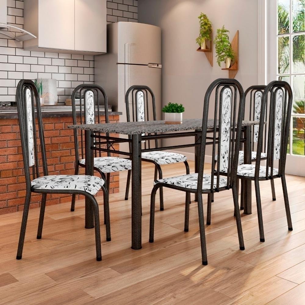 Conjunto 4 Cadeiras Tubulares Bromélia Fabone - Preto Craq/floral | MadeiraMadeira