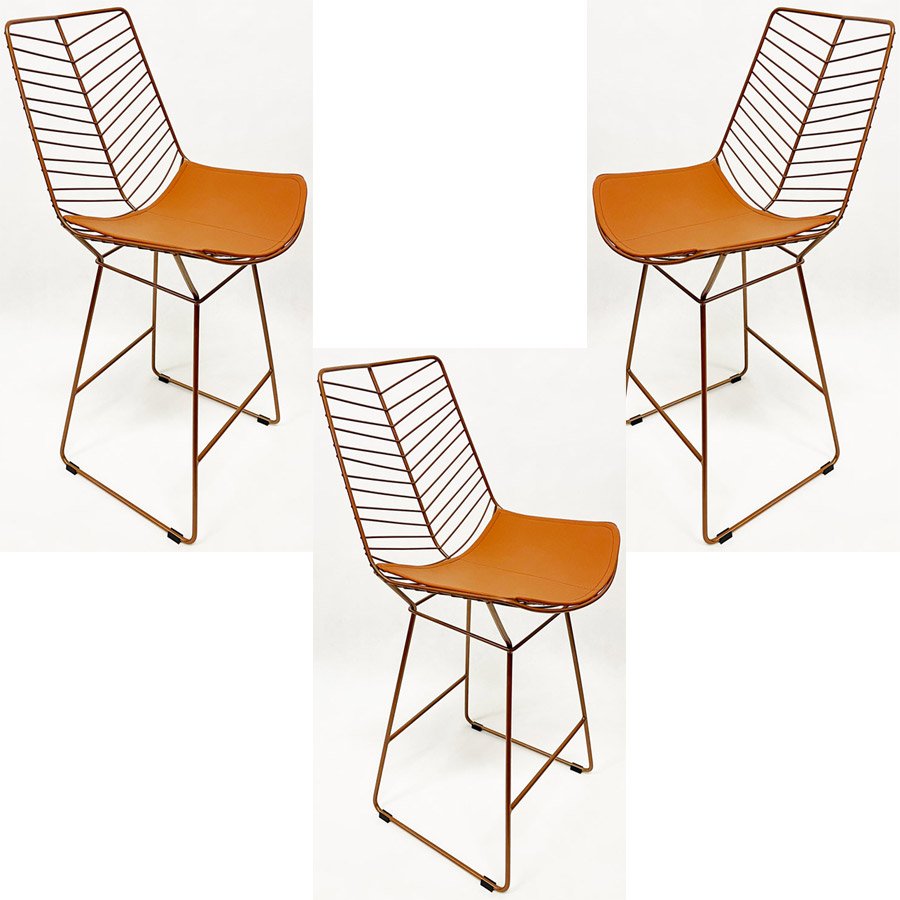 Kit 3 Banquetas média para Balcão Bertoia Retrô cor Cobre altura 60cm - Poltronas do Sul ...
