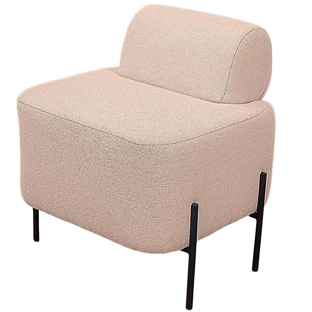 Puff Estofado Virginia Decorativo Tecido Boucle Cor Creme | MadeiraMadeira