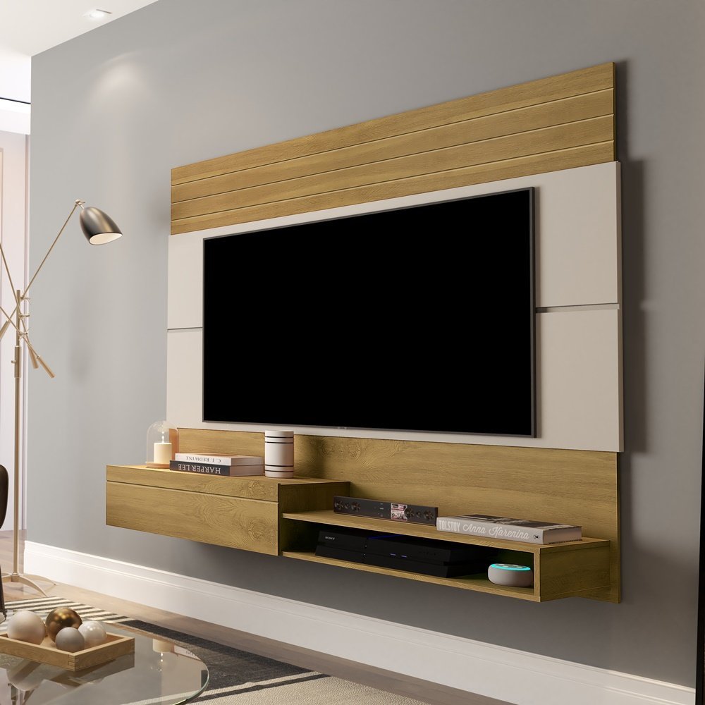 Painel Dubai TV 60" Porta Nicho Prateleira Cumaru Off White Germai | MadeiraMadeira