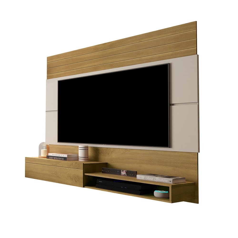 Painel Dubai TV 60" Porta Nicho Prateleira Cumaru Off White Germai | MadeiraMadeira
