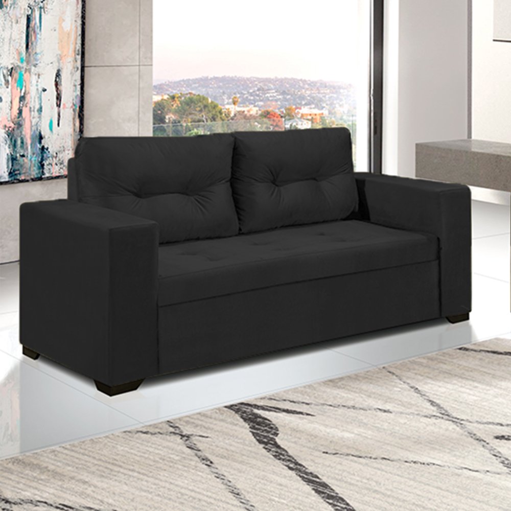Sofá Living Lily 3 Lugares 1,94m Veludo Preto | MadeiraMadeira