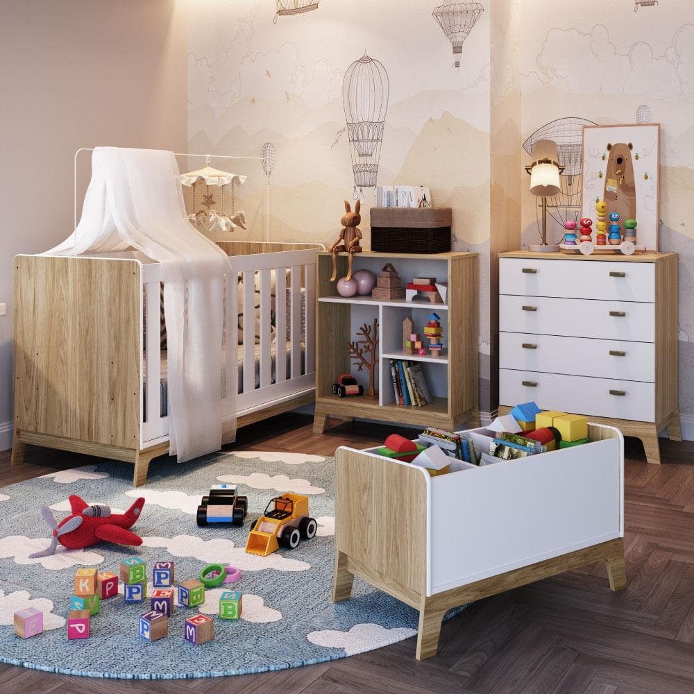 Kit Quarto Bebê Completo com Berço 3 em 1 Linha Favo de Mel Itapua ...