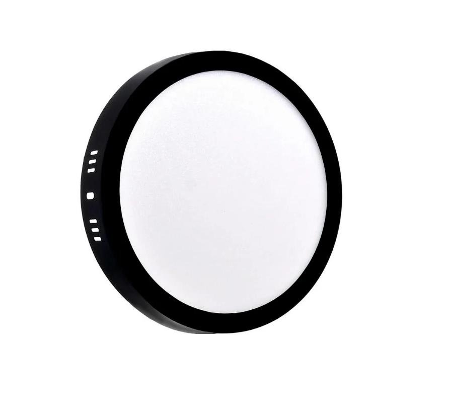 Painel Plafon Led 18w Redondo Sobrepor De Teto Preto Cor:6500 ...