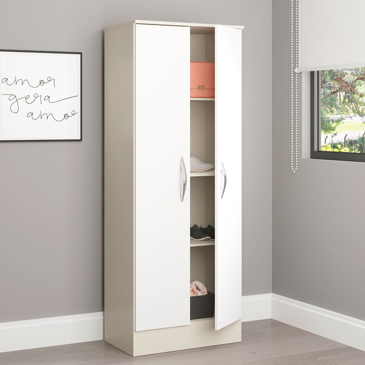 Armário Sapateiro Compacto 52 x 137 Cm 2 Portas 3 Prateleiras Champagne ...