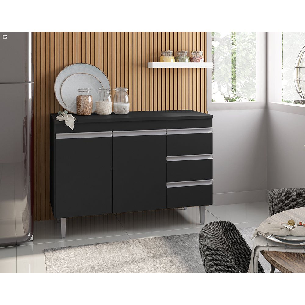 Balcão Andréia Cozinha Preto 100cm s/Tampo Vallisa Decor | MadeiraMadeira