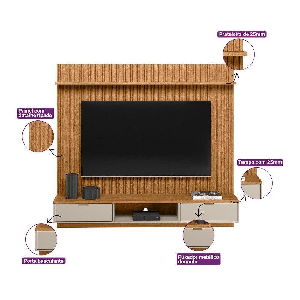 Painel com Nicho para Tv 75 Polegadas Gênova Linea Brasil Nature/off ...