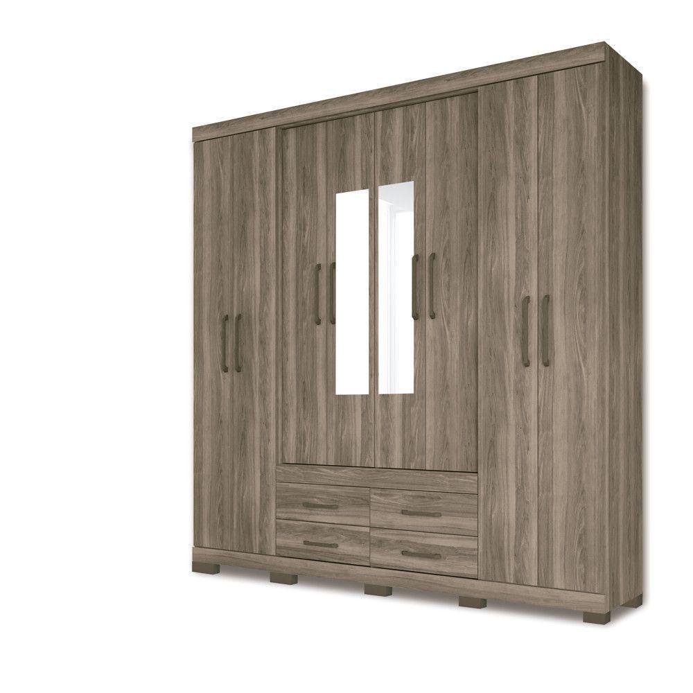 Guarda-roupa Casal 8 Portas 4 Gavetas Espelho Castanho | MadeiraMadeira