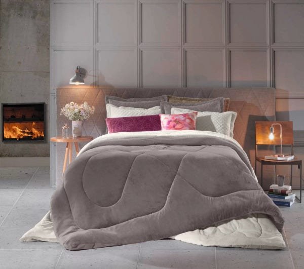 Edredom Plush Inove Liso Casal 220x240 Ardosia Hedrons | MadeiraMadeira