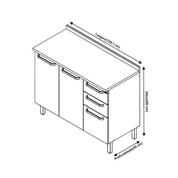 Balcão Ig3G2-120 Cacau, 3 Portas e 2 Gavetas - Itatiaia Carvalho | MadeiraMadeira
