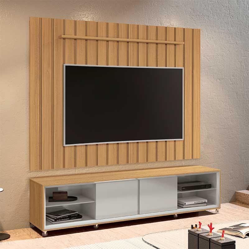 Rack Com Painel Ripado Brise TV 75 Polegadas 218cm Thor 2.2 EDN Freijo ...