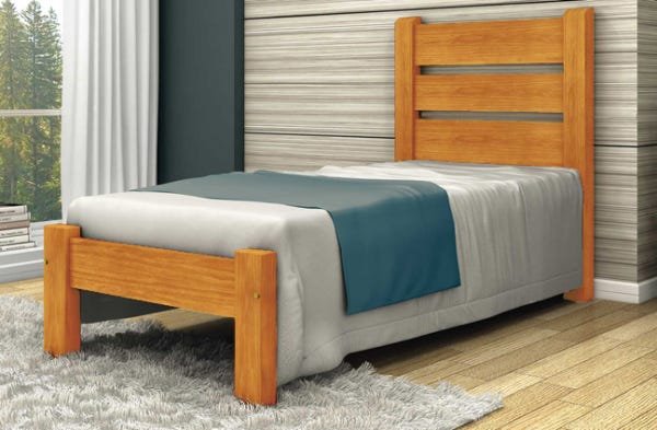 Cama de Solteiro Maiorca de Madeira Maciça Angelim Pedra/Tauari ...