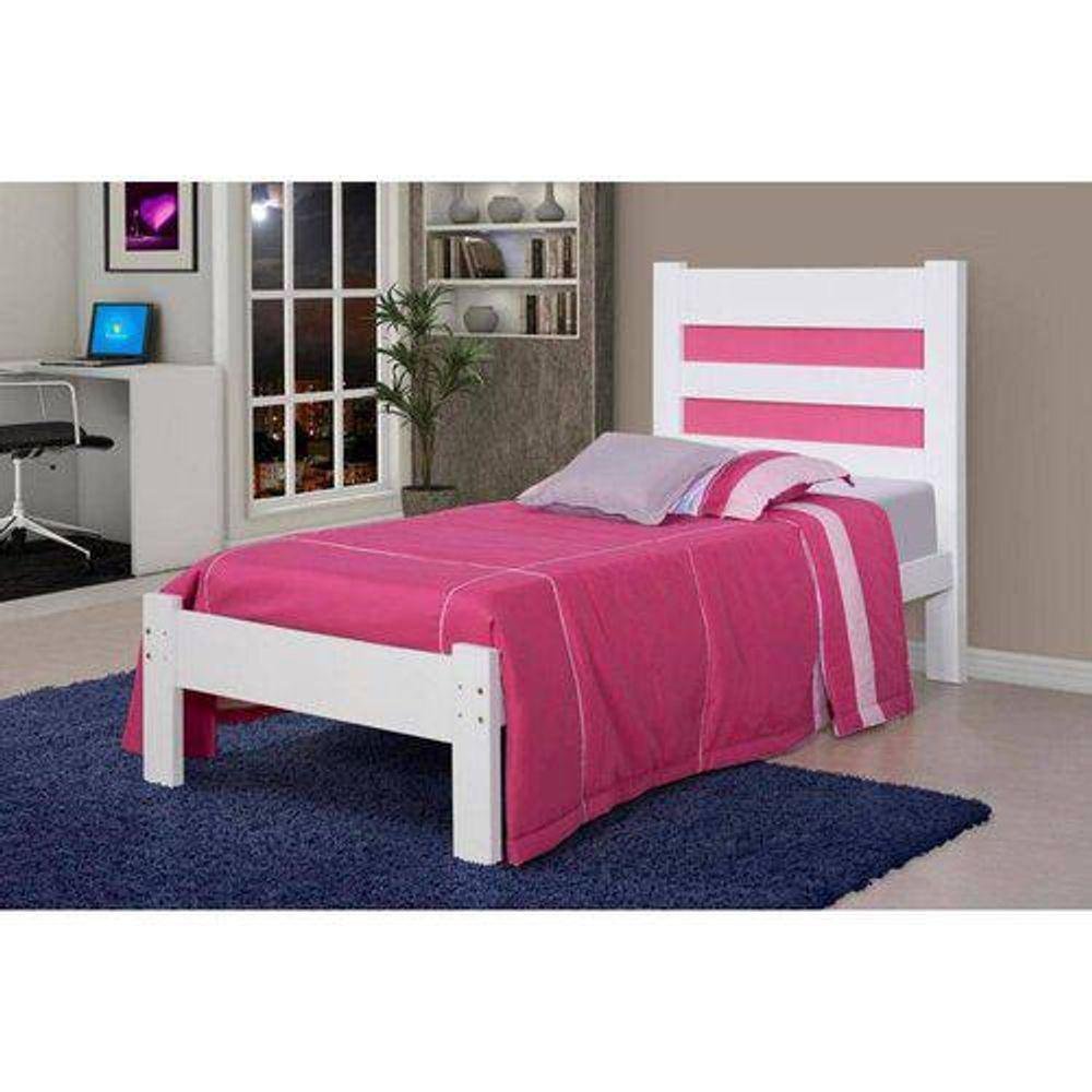Cama Solteiro Lara Branco / Rosa | MadeiraMadeira