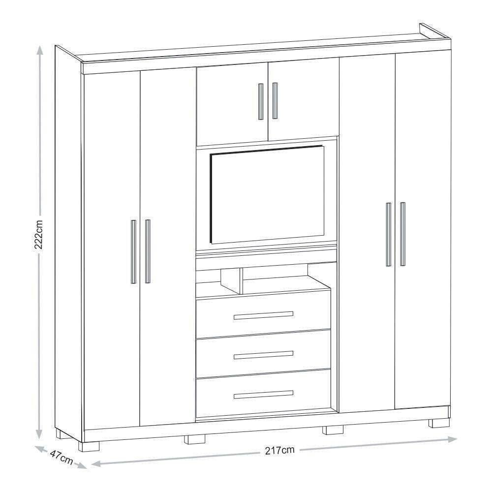 Guarda-Roupa Casal Dubai 6 Portas 3 Gavetas Multifuncional com Painel ...