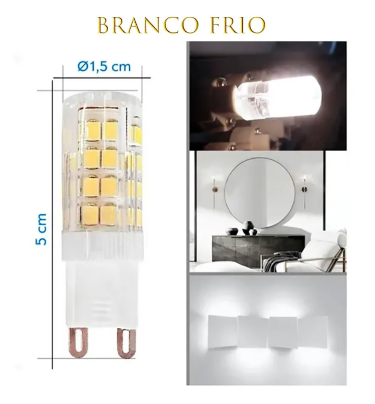 Kit 10 Lâmpada Led G9 Halopin 5w 33 Led Branco Frio Banheiro Arandela Bivolt | MadeiraMadeira
