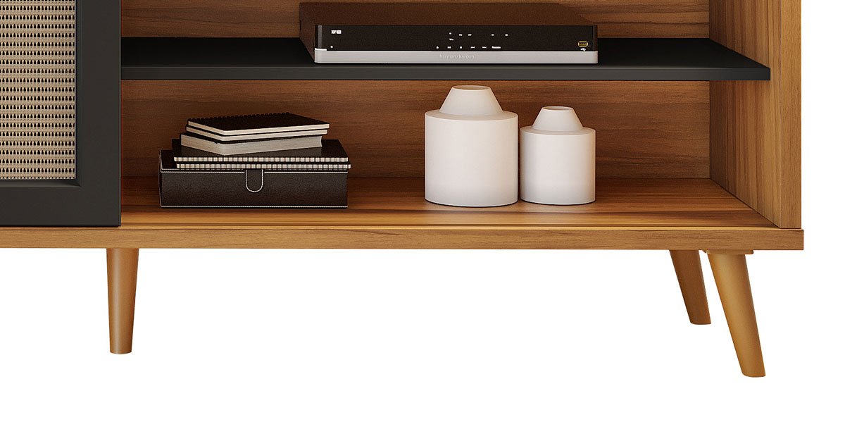 Rack NT 1175 com Painel NT 1190 Preto com Freijó - Notável | MadeiraMadeira