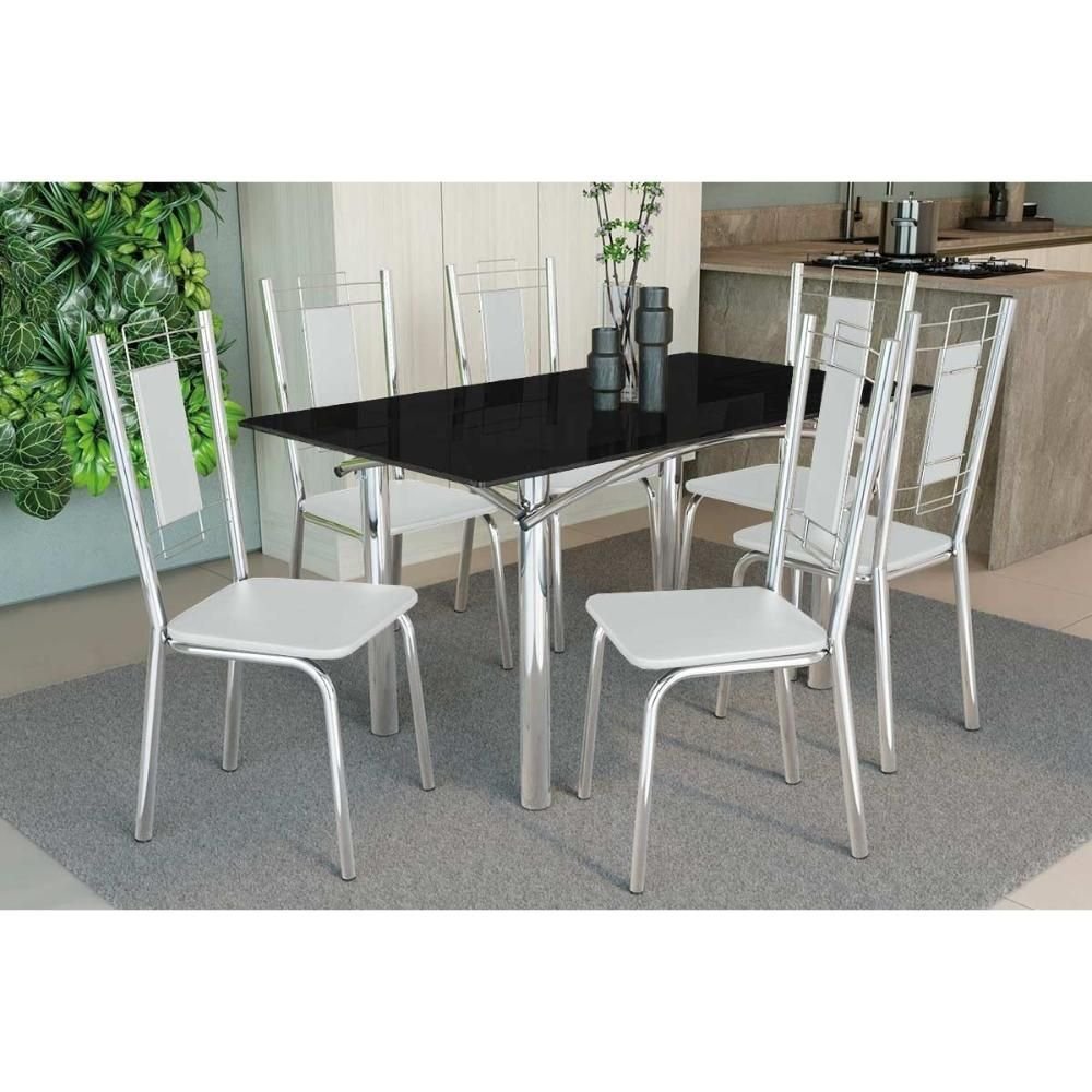 Sala de Jantar Completa Elba Tampo Madeirado C/ Vidro 160cm e 6 ...
