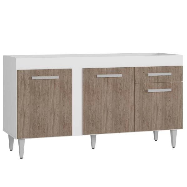Balcão Gabinete de Pia 150cm 3 Portas Montreal - Lumil Móveis - Branco ...