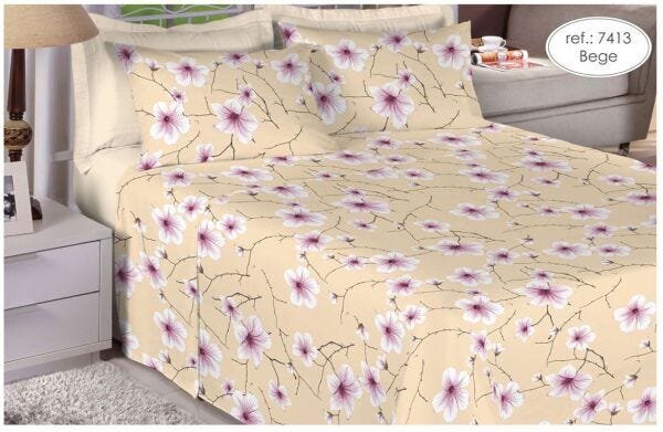 Jogo de cama queen size - 100% algodão Premium Plus - Bege 7413 ...