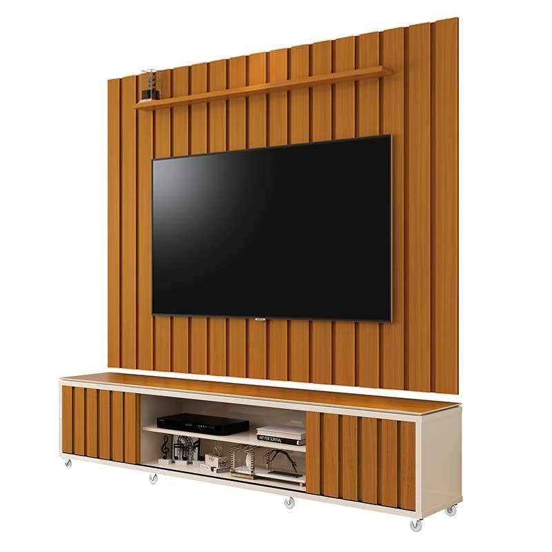 Rack Com Painel Ripado 218cm Para TV 75 Polegadas Brise 2.2 EDN Off White/Cedro | MadeiraMadeira