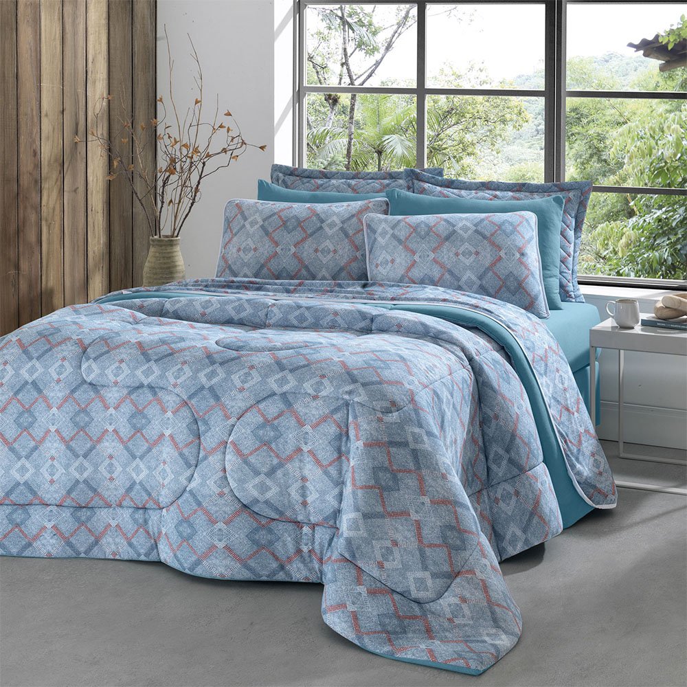 Edredom Solteiro 100% Algodão em Malha Estampa Geométrica Montreal ...
