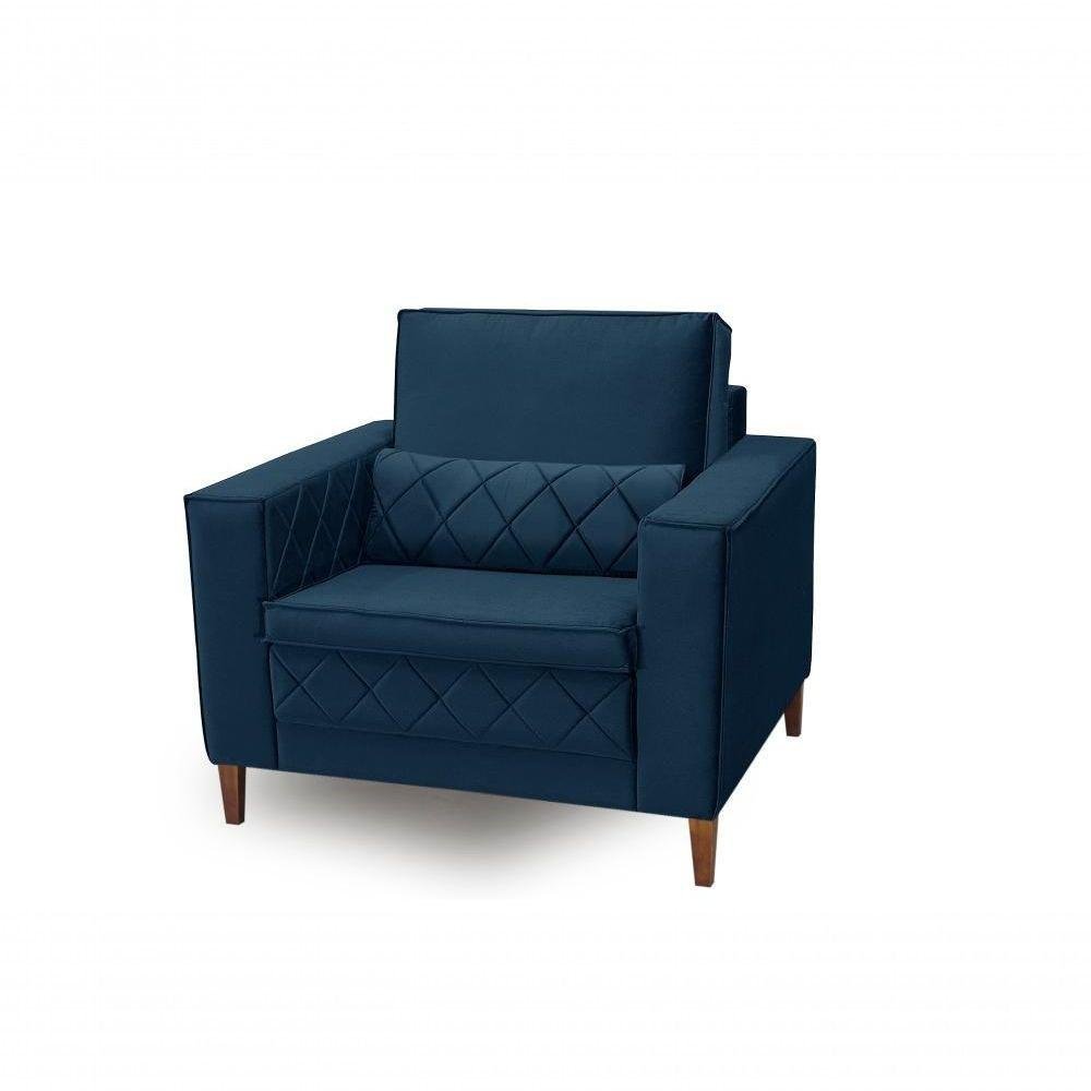 Poltrona Decorativa Viena Estofada Veludo Azul Sala | MadeiraMadeira