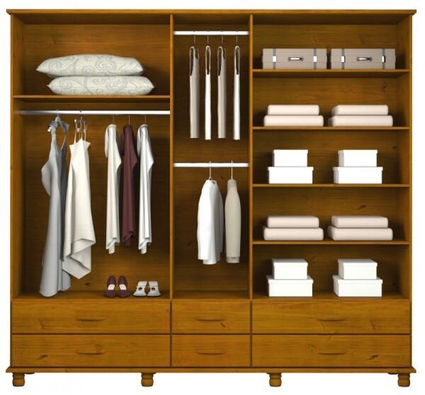 Guarda-Roupa Roupeiro 5 Portas 6 Gavetas Esmeralda de Madeira Maciça ...