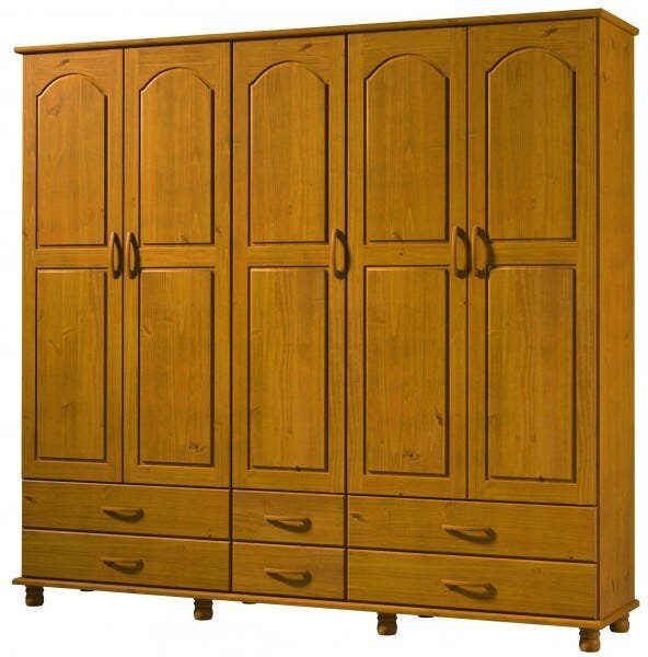 Guarda-Roupa Roupeiro 5 Portas 6 Gavetas Esmeralda de Madeira Maciça ...