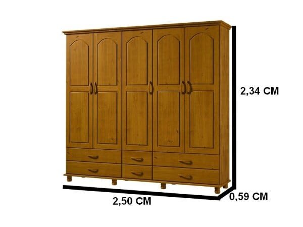 Guarda-Roupa Roupeiro 5 Portas 6 Gavetas Esmeralda de Madeira Maciça ...
