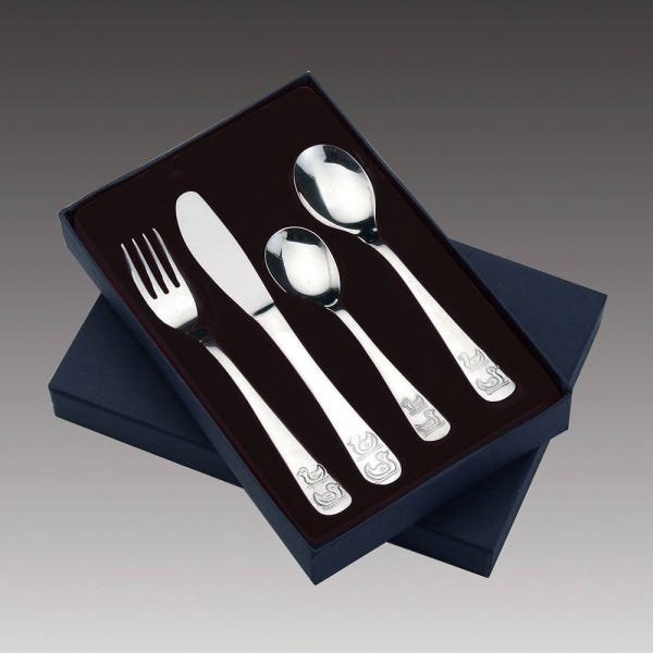 Jogo 4 talheres infantil aço inox Wolff - Rojemac | MadeiraMadeira