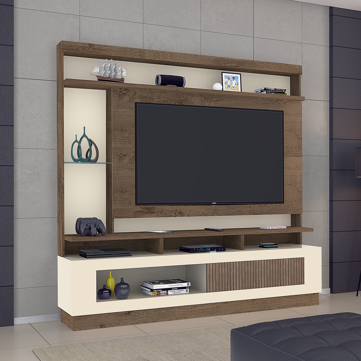 Painel Home TV até 65 Polegadas para Sala 183 x 179 Cm Verona Mocaccino ...