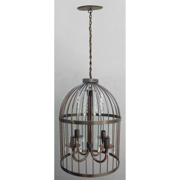 Lustre na Gaiola com Cristais de Acrílico Pendente Artesanal em Ferro ...