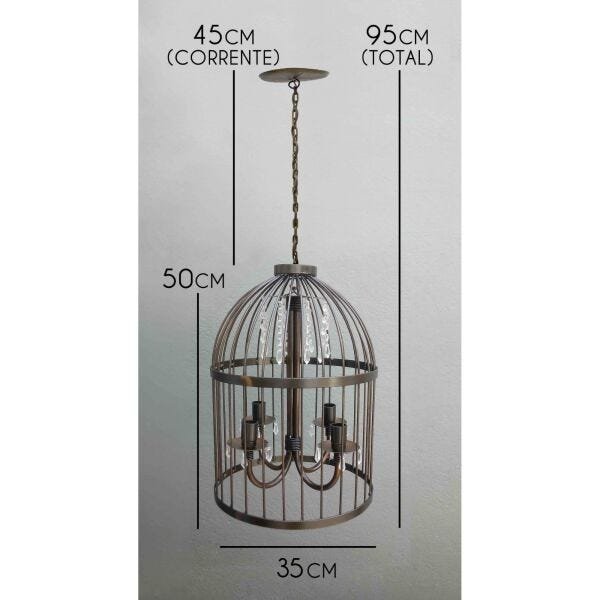 Lustre na Gaiola com Cristais de Acrílico Pendente Artesanal em Ferro ...