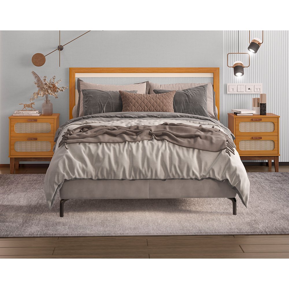 Kit 2 Mesas de Cabeceira 2 Gavetas Santorini Nature 45 Cm com Tela ...