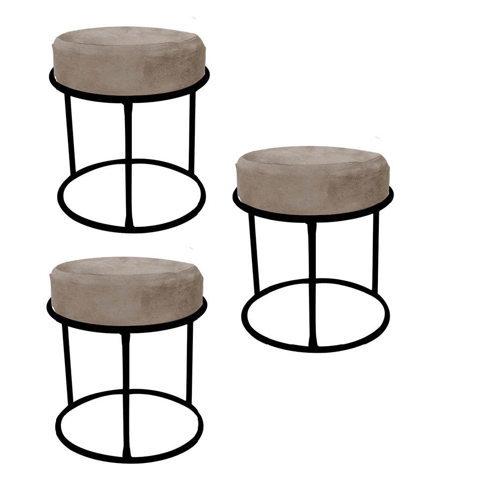 Kit 03 Puff Banqueta Garden Argola Redondo Industrial Penteadeira Ferro ...
