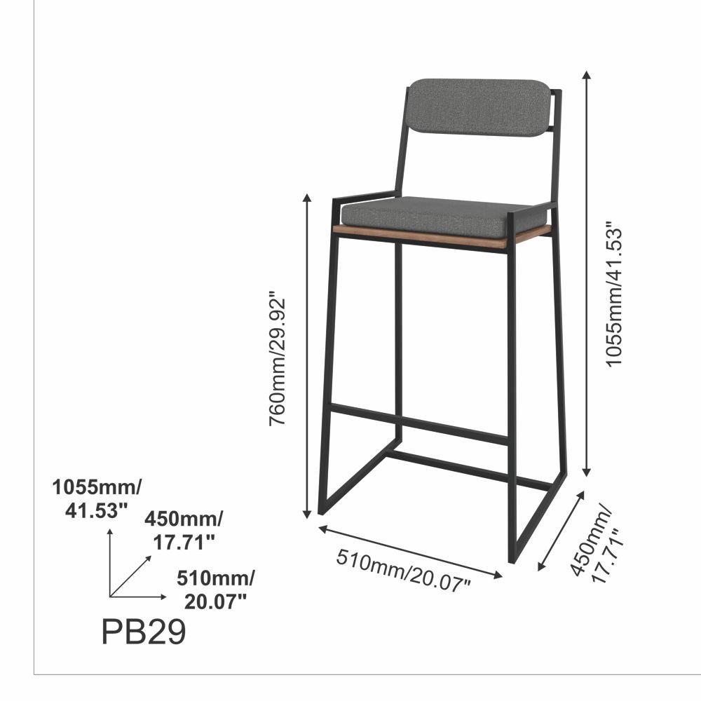 Banqueta Alta 76cm de altura do assento e encosto estofado PB29 Pozza ...