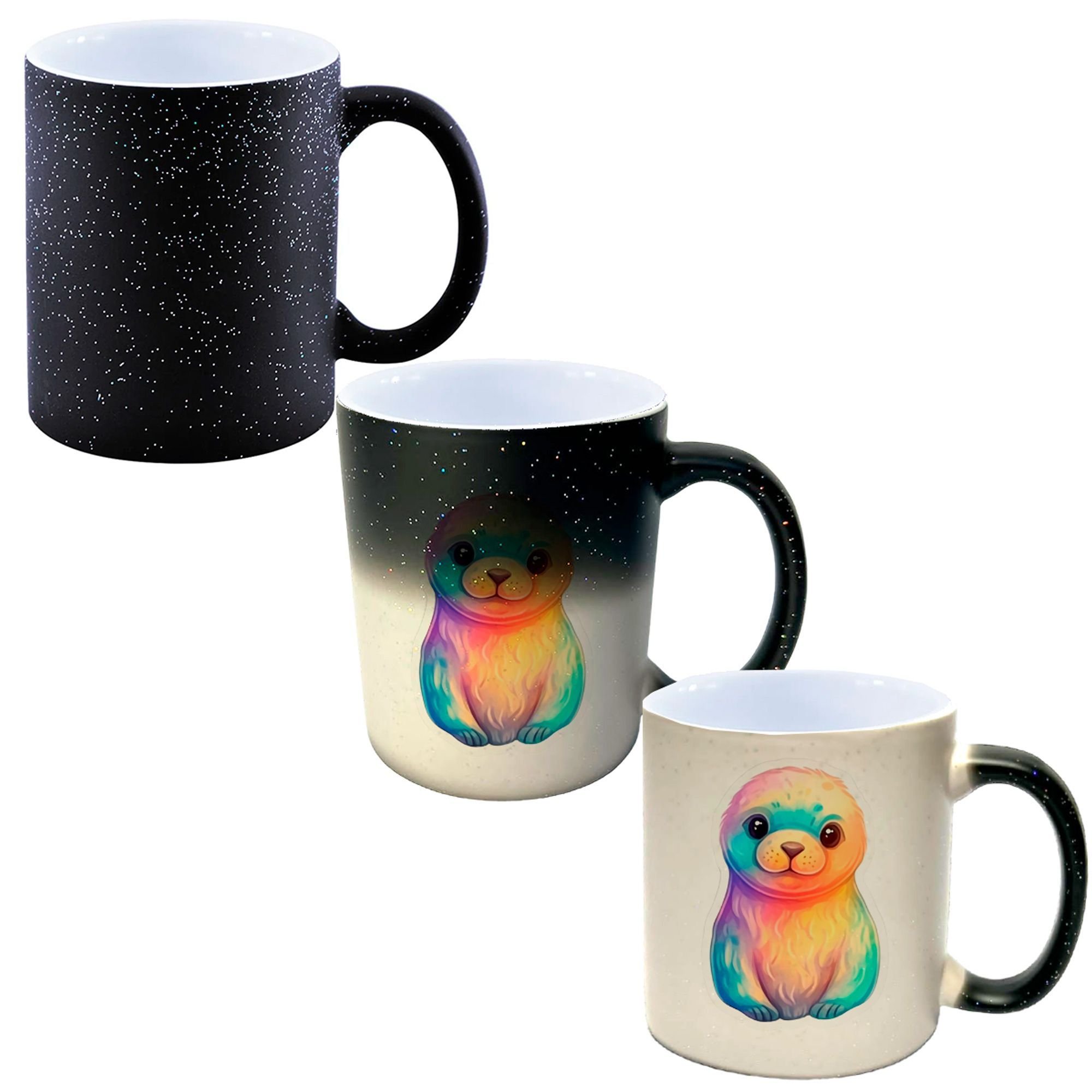 Caneca Mágica Glitter Muda de Cor Y2 Foca Bebe Colorida | MadeiraMadeira