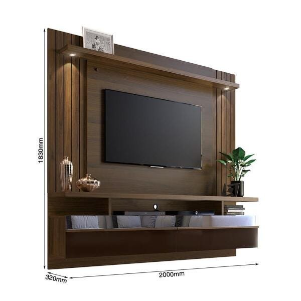 Painel para TV com LED e Espelho São Luís Nogal Café | MadeiraMadeira