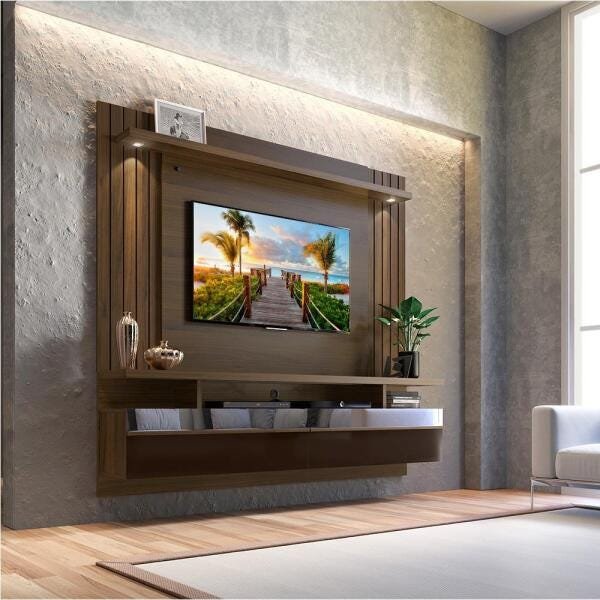 Painel para TV com LED e Espelho São Luís Nogal Café | MadeiraMadeira