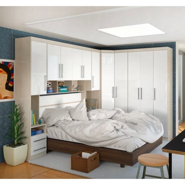Quarto Modulados Queen Smart com 11 Portas 6 Gavetas - Crema/Branco ...