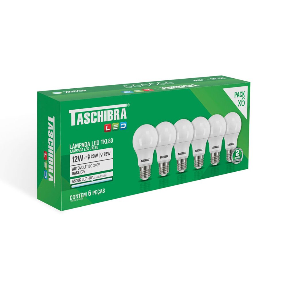 Pack 6 Lâmpadas Led Bulbo Tkl 12w Taschibra E27 Bivolt 6500k Luz Branca | MadeiraMadeira